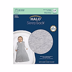 HALO Sleepsack, 100% Cotton Wearable Blanket, Swaddle Transition Sleeping Bag, TOG 0.5, Heather Grey, X-Large