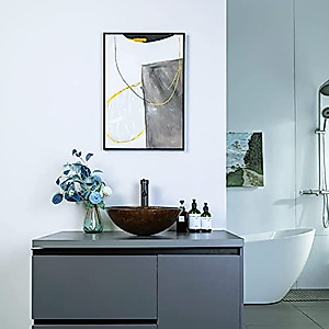 Bathroom Vessel Sink, 16.5" Artistic Glass Bathroom Bowl Basin with Faucet, Mounting Ring and Pop Up Drain, Brown