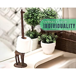 Paper Towel Holder or Free Standing Toilet Paper Holder- Cast Iron Giraffe Paper Holder - Versatile and Decorative Bathroom Toilet Paper Holder or Stand Up Paper Towel Holder - Rust Brown by Comfify