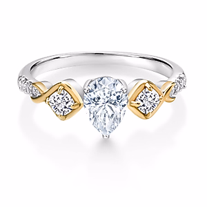 Gem Stone King 925 Sterling Silver and 10K Yellow Gold White Moissanite and White Lab Grown Diamond Women Engagement Ring (0.98 Cttw, Available In Size 5, 6, 7, 8, 9)