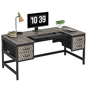 Tribesigns Home Office Desk with Drawers: 63" Computer Executive Desk with 4 Storage Drawers, Wood Farmhouse Study Writing Table, Herringbone Business Furniture for Home Office