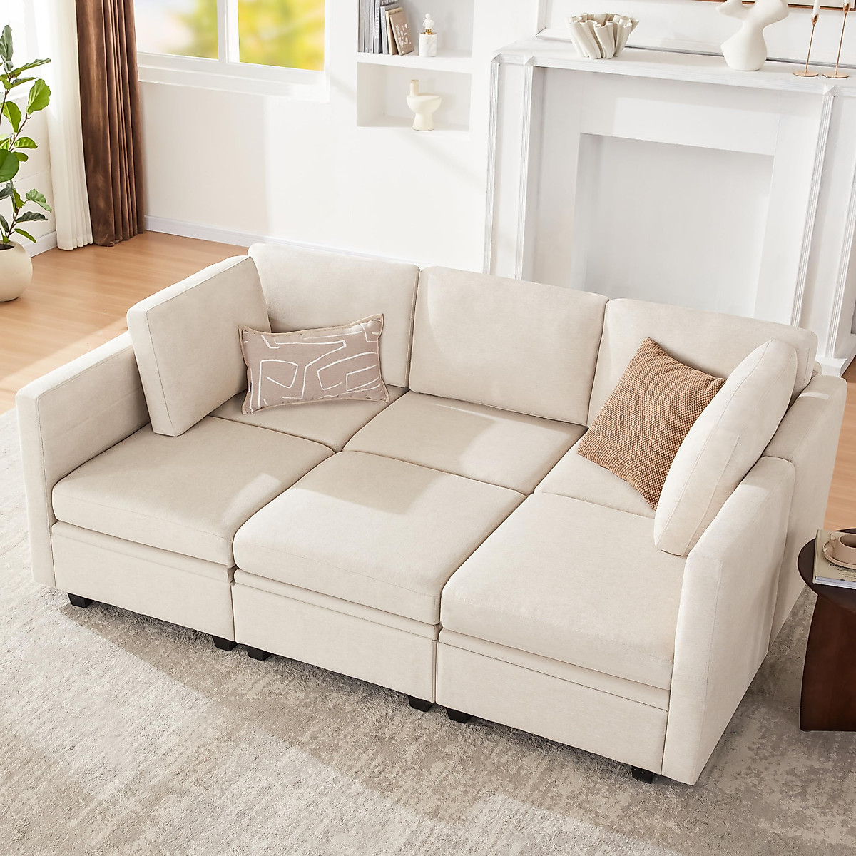 Weture Modular Sectional Sleeper Sofa, Sectional Couch Reversible Sectional Sleeper Sofa Bed, 6 Seat Modular Couch with Storage for Living Room, Sectional Sofa with Chaise, Beige