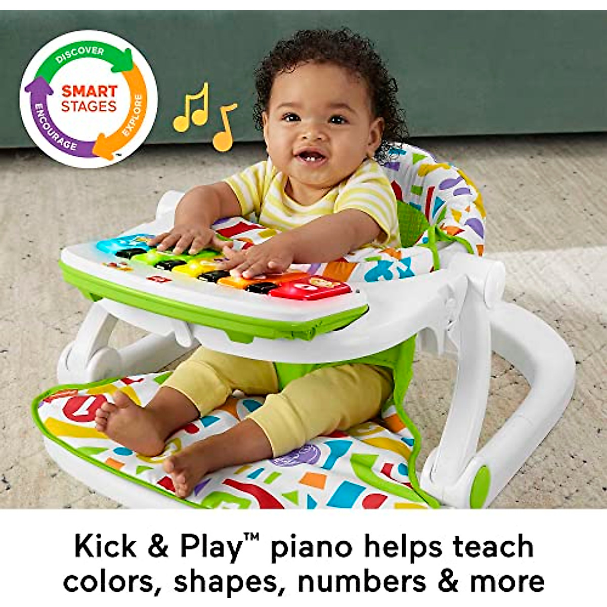 Fisher-Price Portable Baby Chair, Deluxe Sit-Me-Up Seat with Kick & Play Piano Learning-Toy and Snack Tray for Babies and Toddlers