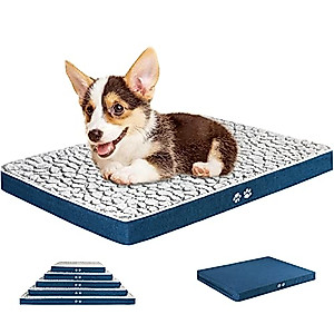 KROSER Dog Bed Crate Mat for Small, Medium, Large and Extra Large Cats, Stylish Dog Pad Mattress (Cool & Warm) with Waterproof Linings, Pet Mat with Removable Machine Washable Cover, Grey/Navy