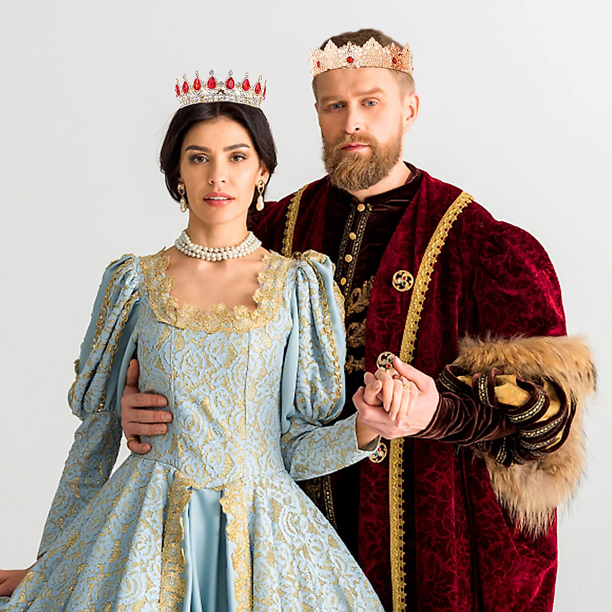 2 Pieces Antique Royal King Crown for Men Baroque Queen Crown for Wedding Birthday Women Crystal Tiara Prom Accessories Graduation Costume Party Hair Accessories