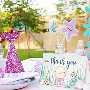 AnyDesign 36 Pack Sea Animal Thank You Cards Bulk Watercolor Cute Ocean Creatures Note Cards with Envelopes Stickers Funny Cartoon Blank Greeting Cards for Birthday Baby Shower, 4 x 6 Inch