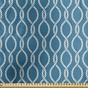 Ambesonne Nautical Fabric by The Yard, Oceanic Art Themed Monochrome Pattern of Integrating Look Modern Stripes Print, Decorative Satin Fabric for Home Textiles and Crafts, White Sea Blue
