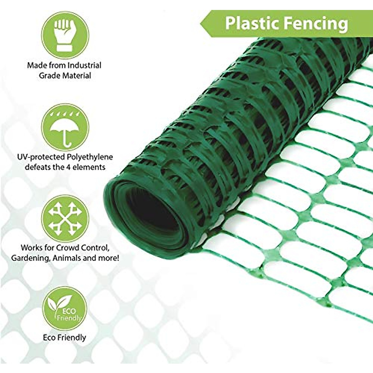 Safety Fence + 25 Steel Plant Stakes, Extra Strength Mesh Snow Fencing, Temporary Green Plastic Garden Netting 4x100 Feet Fence & 25, 4 Foot Stakes, Above Ground Barrier for Construction Dogs Plants