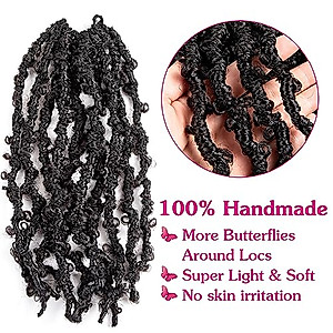 Col Bling Butterfly Locs Crochet Hair 12 Inch 8 Packs, Soft Butterfly Locs Distressed Faux Locs Crochet Hair Pre Looped Crochet Hair (12Inch 8Packs, #1B)