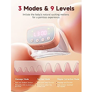 Electric Breast Pump, Hands Free Breast Pump for Breastfeeding Moms, Leak Proof Wearable Breast Pump, Breast Pump with 3 Modes, 9 Levels, Low Noise, Pain Free, USB C Charging