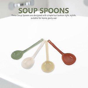 4pcs Ceramic Soup Spoons Japanese Ramen Soup Spoons Ceramic Asian Dinner Spoons Retro Korean Style Tablespoon Rice Noodles Serving Spoon Ladle for Wonton Dumpling