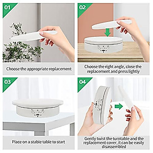 ZLMONDEE 3 in 1 Motorized Turntable Lazy Suan Rotating Display Stand with 5.74/7.08/8.66 inch Replacement Cover,360 Degree for Cake Photography Products and Video Show Load 22lbs (White)