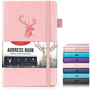 Address Book with Alphabetical Tabs，Hardcover Small Passwordbook，Phone Book Contact Book Large Print for Phone Numbers，Internet Website Logins，Address Books for Seniors 5"*7.6"-Pink