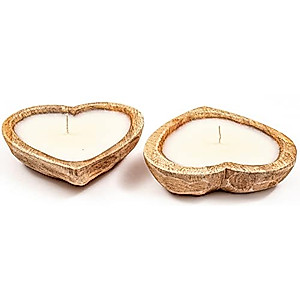Heart Shaped Wooden Bowl Candle with Soy Wax - 3 Wicks 5 oz Decorative Dough Bowl Candles for Anniversary Engagement Wedding Birthday Valentine Christmas Gift (Vanilla Sandalwood - 6" Burnt Natural)