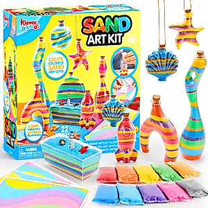JOYIN 22PCS Sand Art - Sand Art Kits for Kids, Arts & Crafts for Kids Includes 5 Sand Art Bottles, 4 Pendent Bottles, 3 Sticky Art Sheets with 10 Bright Colors, DIY Crafts Gifts for Boys and Girls