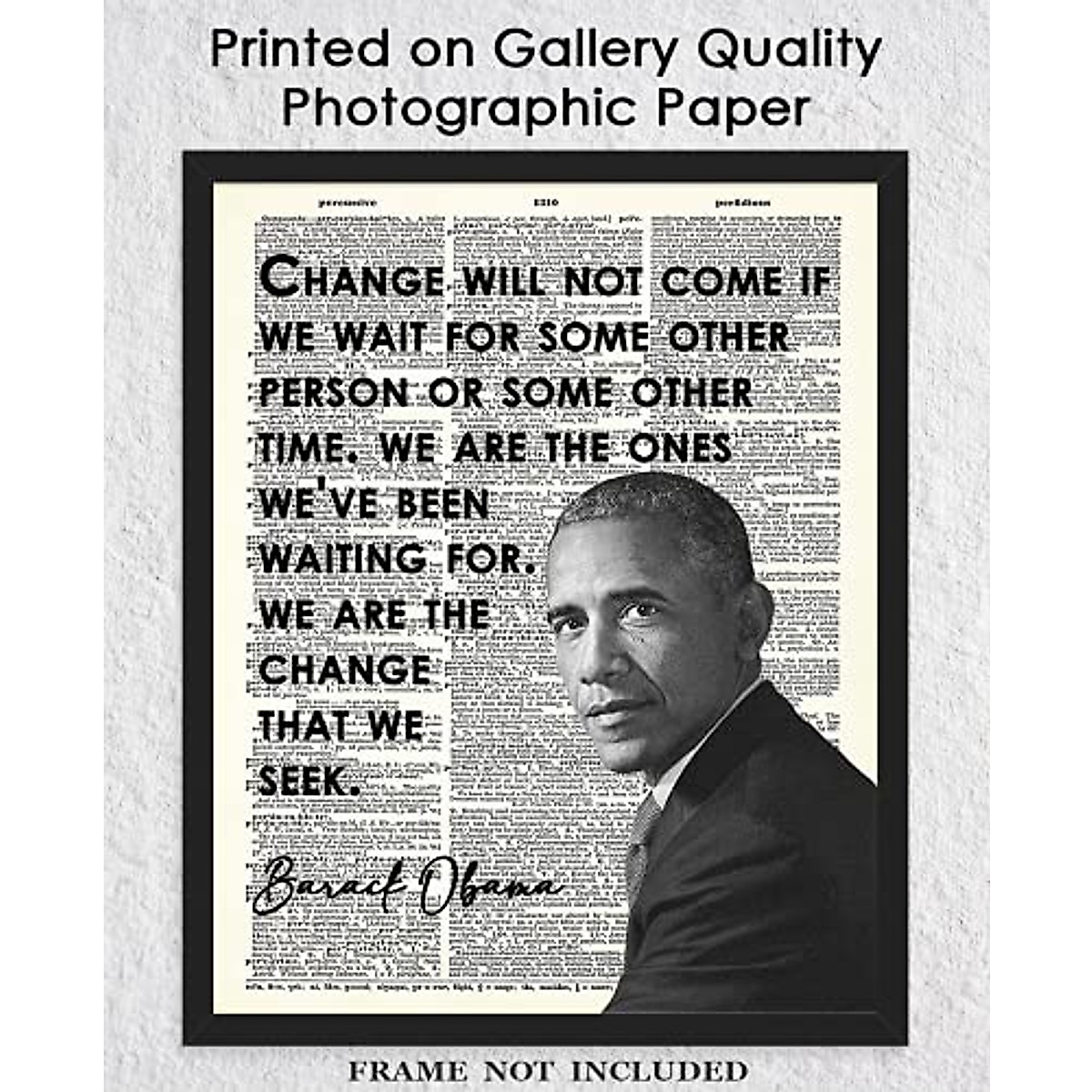 Positive Affirmations Wall Decor for Kids: "Change Will Not Come If We Wait" Barack Obama 8x10 Inspirational, Motivational Poster & Motivational Wall Art Office Decor for Men & Women