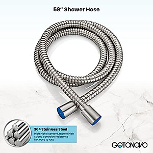 gotonovo Wall Mount High Pressure Brushed Nickel Square Hand Held Shower with Wall Connector and Solid Brass Hose Set