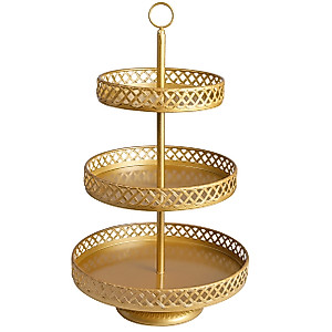 weharnar Cupcake Stand - 3 Tier Metal Cupcake Tower - Dessert Table Display Set Round Cake Holder Tiered Serving Tray for Cup Cakes Desserts Fruits Candy Cookie Buffet, Gold