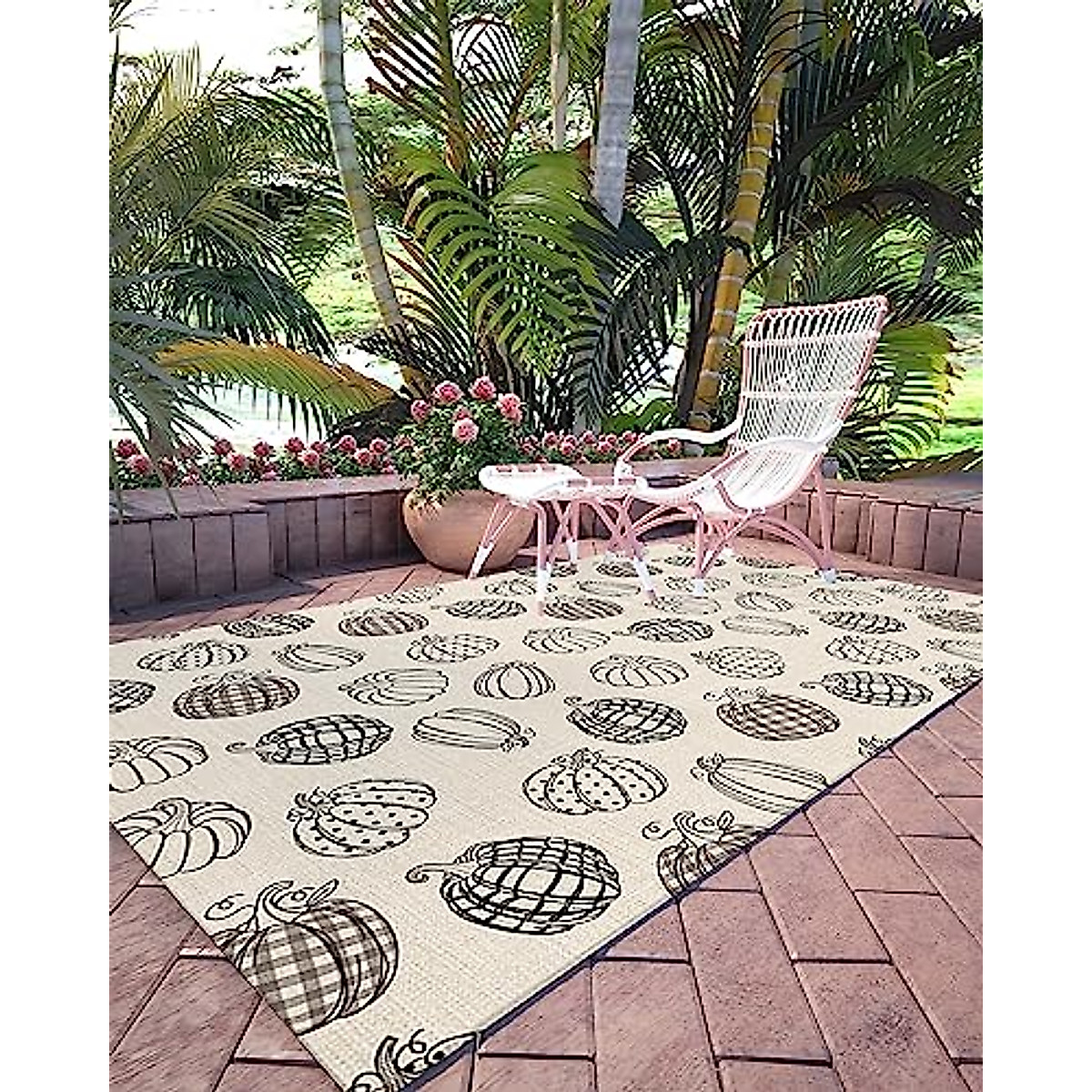 Thanksgiving Bohemia Area Rug 2'7"x5',Outdoor Indoor Small Carpet Runner for Teen Girls Boys Bedroom,Living Room,Bathroom,Classroom,Office,Kitchen,Washable Area+Rug Autumn Black Dot Plaid Pumpkins