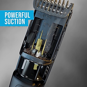 Bell+Howell Vacutrim Deluxe Cordless Mens Beard Trimmer, Rechargeable Electric Shaver with 20 Trim Setting and Built-in Vacuum for Mustache, Sideburns. Facial Hair, Black, 7.5", As Seen On TV