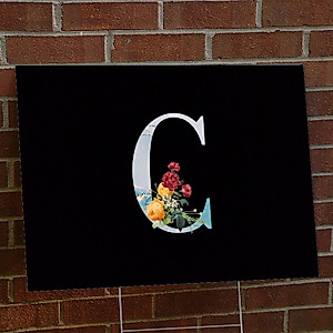 Floral Monogram Letter C Blue Ink Lettering Lawn Yard Signs Alphabet Letter Corrugated Sign for Garage Sales Rent Open House Construction 12"x18"