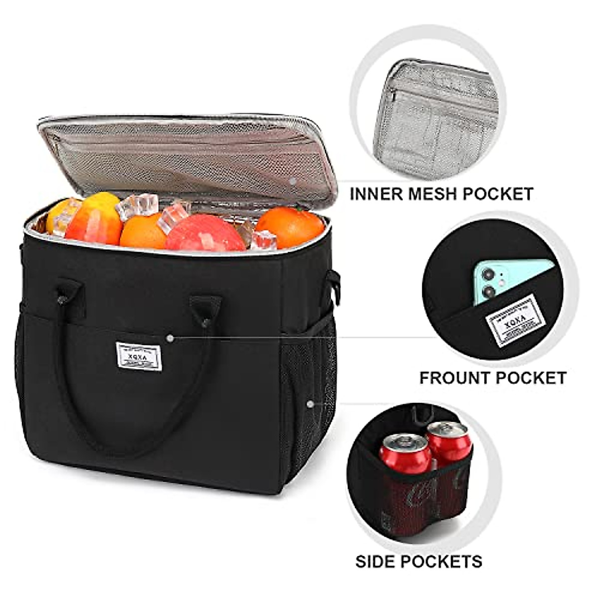 XQXA Lunch Bag Reusable Insulated Cooler Water Resistant Lunch Box Adult Tote Lunch Bag for Women/Men Work Picnic Beach or Travel