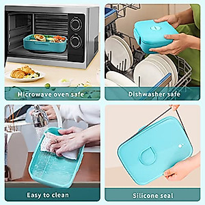 ANDMOON Bento Lunch Box with Kids/Adults, 5 Compartments Leakproof Lunch Container with Dressing Cup, Eco-Friendly Double Insulated Boxes, Dishwasher and Microwave Safe, BPA-Free (blue)