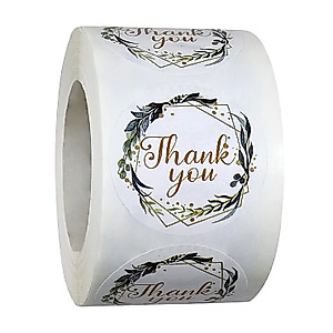Louise Maelys 1.5 Inch Thank You Stickers for Wedding, Birthday, Bridal, Shower, Packaging, Small Business, Envelope, Gifts, 500pcs Per Roll Round Thank You Label Sealing Stickers with Plant Pattern