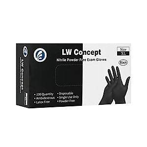 LW Concept Black Medical Nitrile Examination Gloves - Latex & Powder-Free, Disposable, Ultra-Strong, Healthcare, Food Handling Use (Medium, Box of 100)