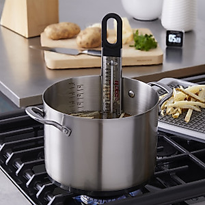 KitchenAid KQ907 Curved Stainless Steel Paddle Style Candy and Deep Fry Thermometer with pan clip, TEMPERATURE RANGE: 100F to 400F, Black