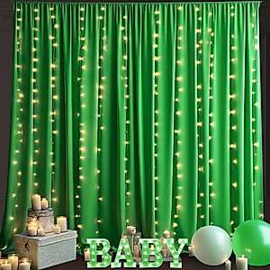 10x10 Green Backdrop Curtain for Parties Baby Shower Wrinkle Free Green Photo Curtains Backdrop Drapes Fabric Decoration for Birthday Party 5ft x 10ft,2 Panels