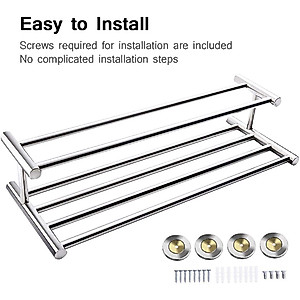 Casart 24'' Wall Mounted Towel Rack, Stainless Steel Towel Shelf, Modern Towel Holder for Kitchen, Bathroom and Hotel