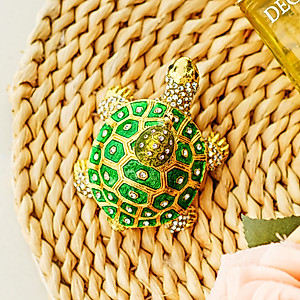 YU FENG Crystals Bejeweled Turtle Trinket Box Hinged Enameled Mother-Child Tortoise Animal Figurine Jewelry Ring Holder Box