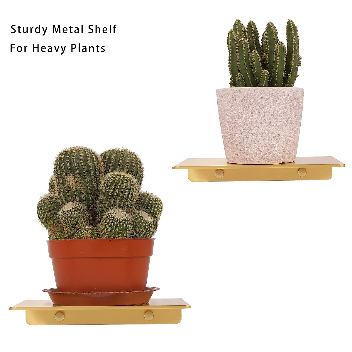 Veefos Small Gold Floating Shelves for Wall Decor 7.7 Inch, 2 Sets Bathroom Shelves Organizer Wall Mount, Sturdy Metal Wall Shelf for Plants Cell Phone Speakers Cameras Living Room Office