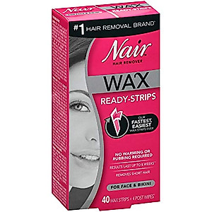 Nair Hair Remover Wax Ready-Strips for Face & Bikini, 40 CT