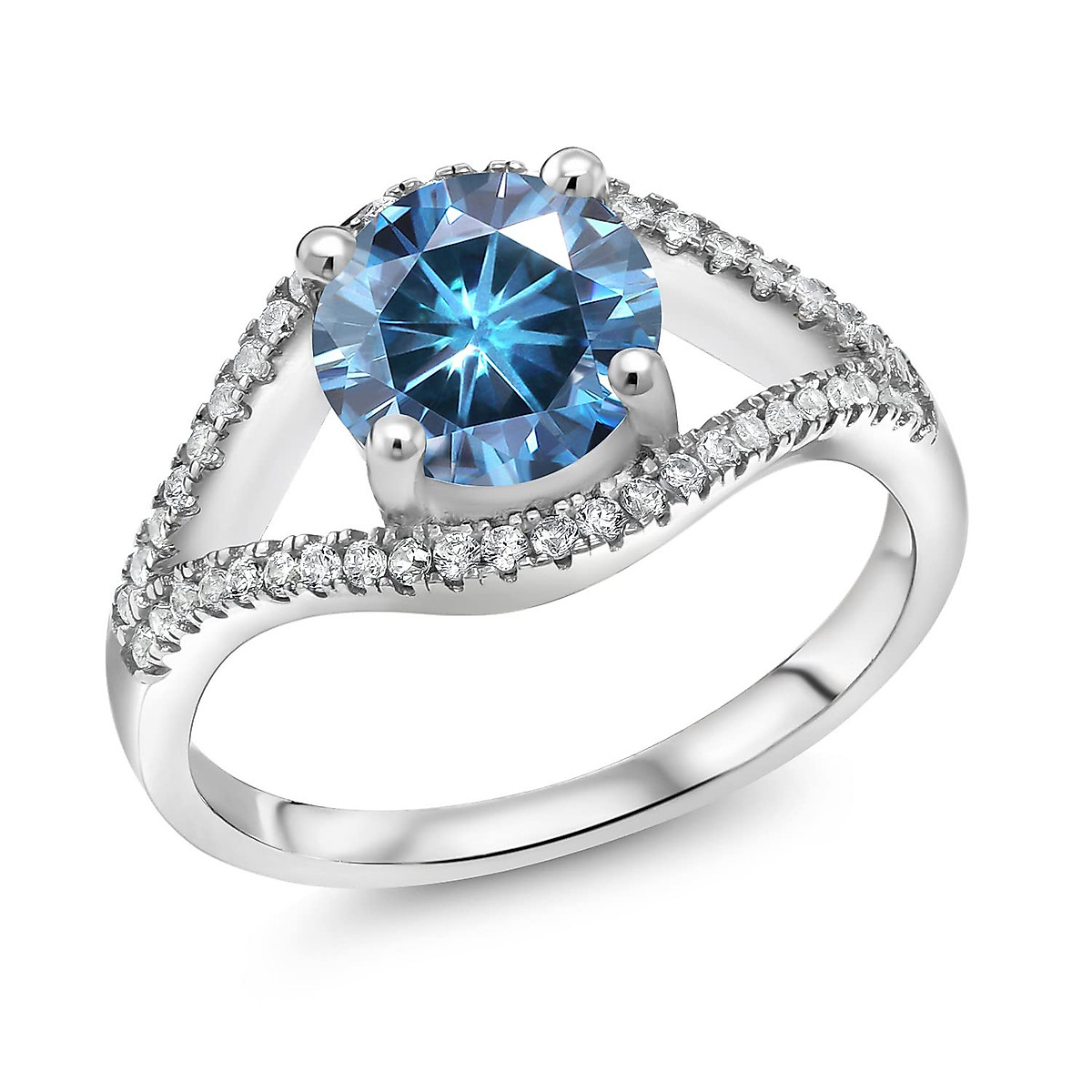 Gem Stone King 925 Sterling Silver Round Persian Blue Moissanite Engagement Ring For Women (2.40 Cttw, Available In Size 5, 6, 7, 8, 9)