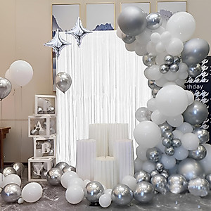 White Foil Fringe Curtain 3.3×8.3FT 2 Packs, Metallic Tinsel Curtains Party Streamers for Birthday Graduation Baby Shower Decoration (2pcs,3.3FT×8.3FT, White)
