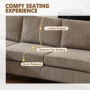 HOOOWOOO Corduroy Sectional Couch,100" L Shaped Sofa with Left Facing Chaise,Modern Comfy Deep Seat Couch for Living Room Office Small Space,Camel Brown