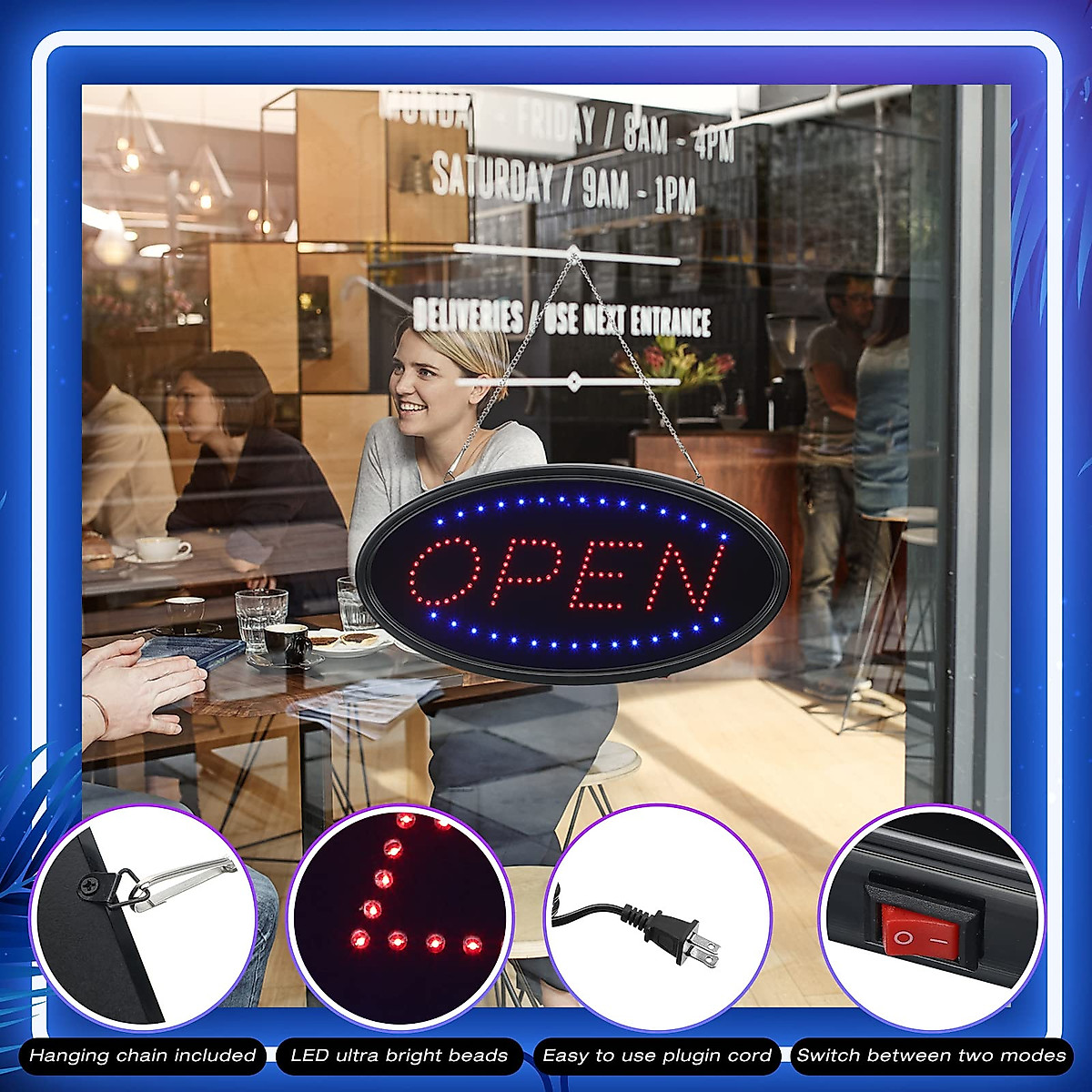 Liliful 2 Pcs Neon Open and Closed Signs for Business Set, 19 x 10" Oval Led Open Signs for Business Window Door with Two Modes Ultra Bright Electronic Advertisement Display Bar Shop Hotel Barbershop
