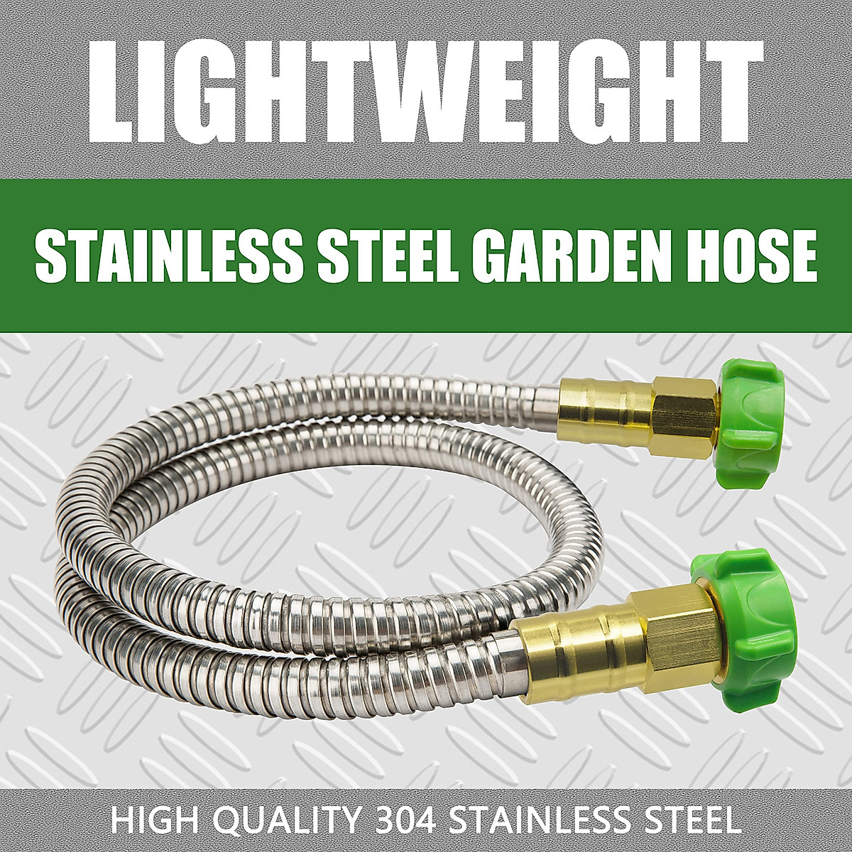 YANWOO 304 Stainless Steel 3ft Short Garden Hose with Female to Female Metal Connector, Flexible & Lightweight Water Hose (3ft)