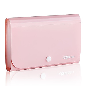 Expanding File Folder, Subdivision Accordion File Folder Mini Organizer PP Wallet for Cards,Coupons,Receipt,Tax Item or Changes,7x4.5 Inches,12 Pockets with Tabs and Check Case(Pink)