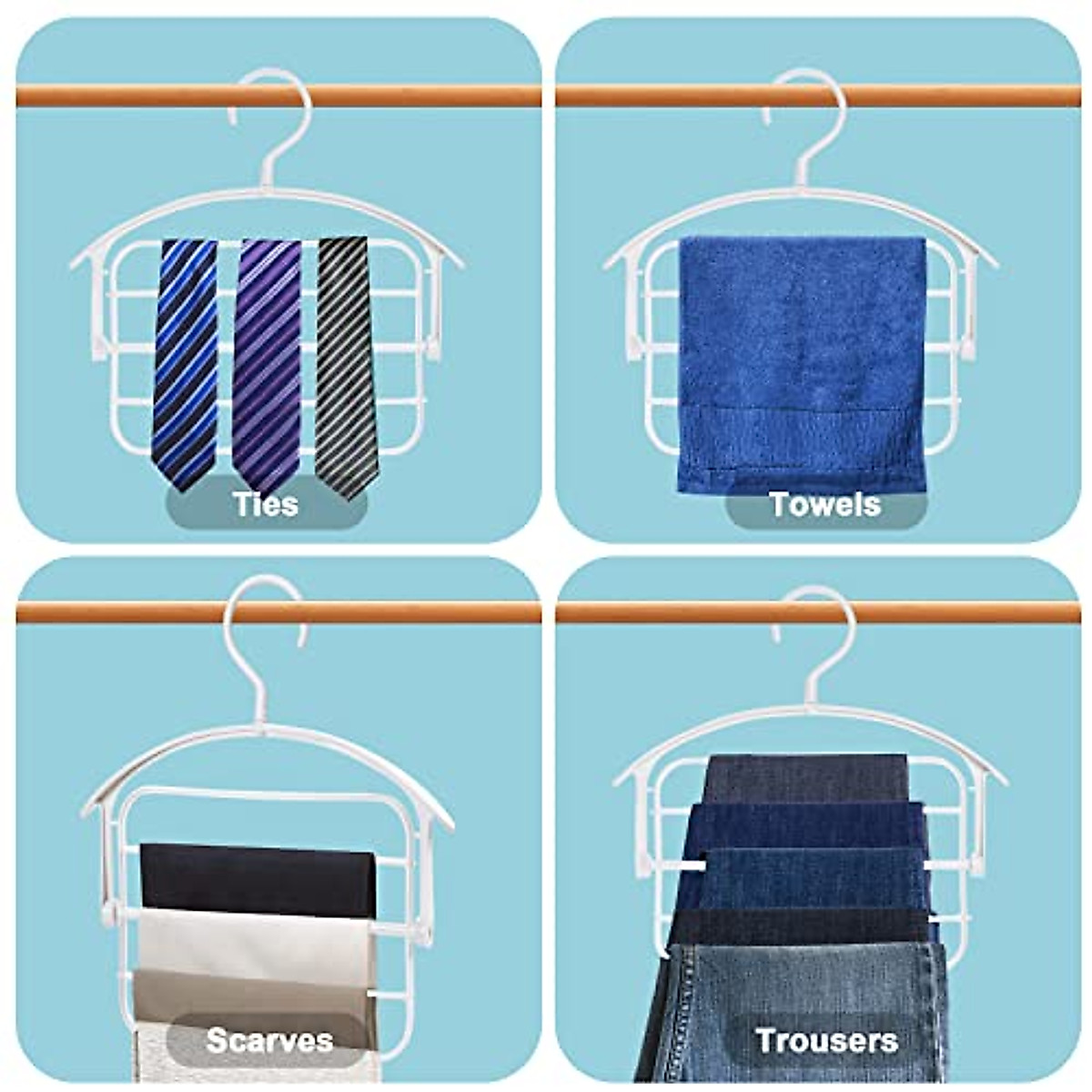 Pants Hanger Scarf Hanger Space Saving Non-Slip Pants Hanger, Legging Hangers for Closet Organizer Jeans Slack Trousers Hangers Multiple Clothes Hanger Closet Organizer for Jeans,Scarf,Tie (White, 3)