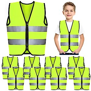 Unittype 10 Pcs Kids Safety Vest Bulk Construction Visibility Reflective Toddler Traffic Vest for Running Cycling Children(Fluorescent Green)