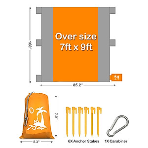 POPCHOSE Beach Blanket, Sandfree Beach Mat ‎108"x85.2"/83"x78" for 7 Persons, Extra Large Beach Blanket Waterproof Sandproof with 6 Stakes, Easy to Clean, Lightweight Compact Beach Accessories