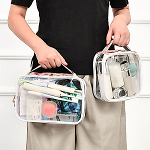 Pink Tree Nutcrackers 2 Pieces Clear Makeup Cosmetic Toiletry Bags for Women PVC Waterproof Portable Travel Storage Carry Pouch with Gold Zippers Organizer Case for Vacation Organizing Traveling