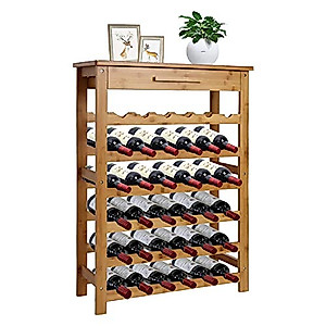 Kinlife Bamboo 6-Tiers Wine Rack with Drawer Free Standing Holder Storage Display Shelves for Storing 36 Bottles with Table Top
