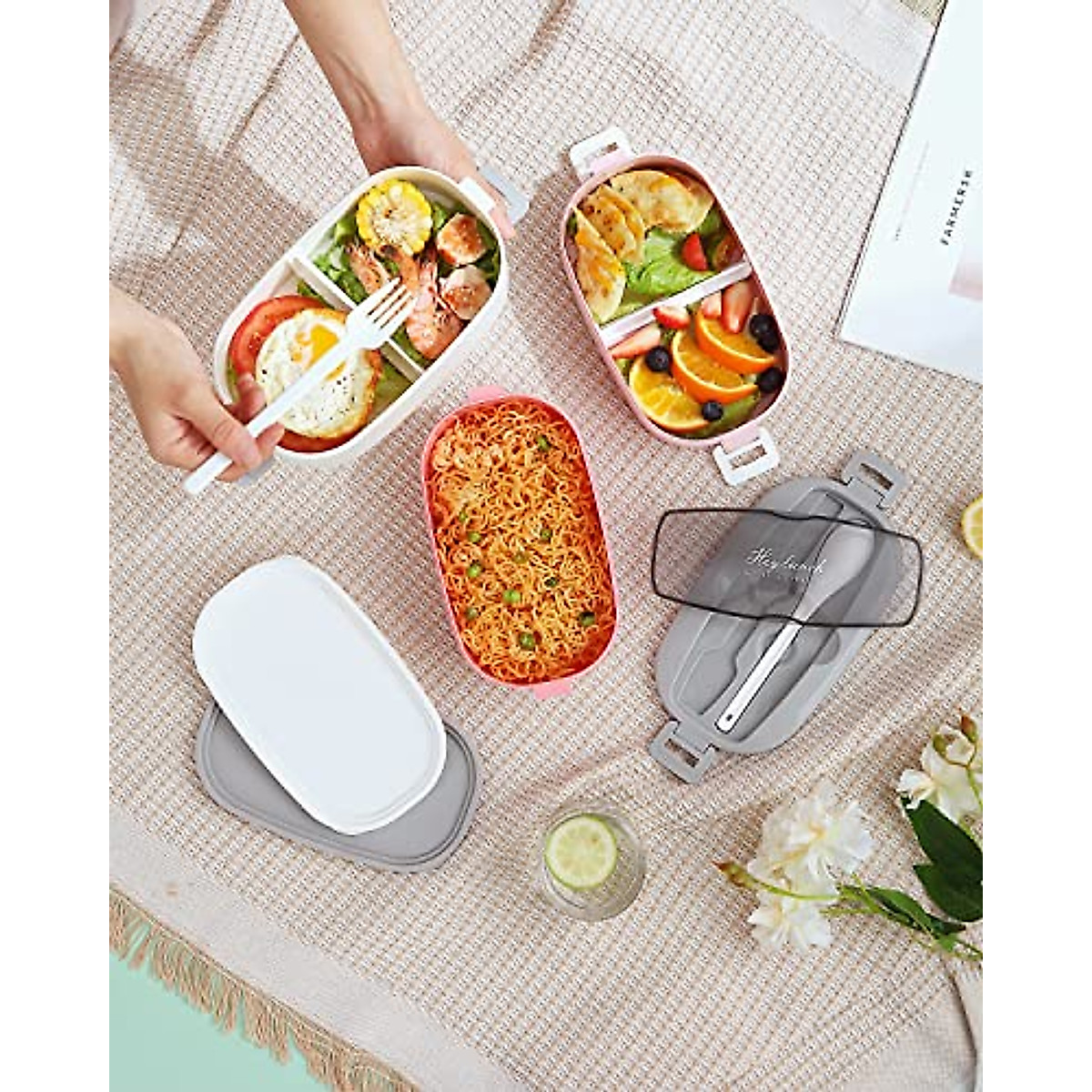 ZZQ Classic Lunch Box - Stackable Bento Box Lunch Container for Adult - Japanese-style Bento Boxes for Kids & Teens, Includes Sauce Containers, Divider, Utensils, Microwave & Dishwasher-safe, Green