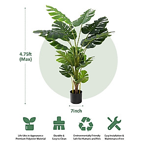 Artificial Tree-Faux Plants Indoor Outdoor- Keloteven 5FT Artificial Monstera Fake Tall Tree 16 Leaves - Artificial Plants for Home Decor, Office, Living Room and Pito Decoration, MD145