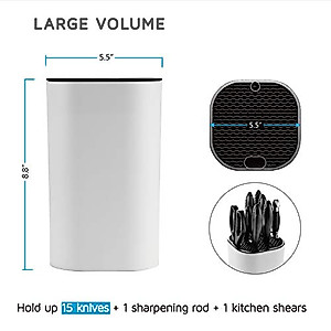 Universal Knife Block for Kitchen, WELLSTAR Knife Holder without Knives, Safe Space Saver Large Volume Stable Knife Storage with Scissors and Sharpening Rod Slot, Detachable for Easy Cleaning - White