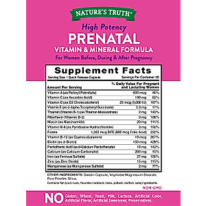 Prenatal Vitamins With Folic Acid | 60 Capsules | Non-GMO & Gluten Free Supplement | By Nature's Truth